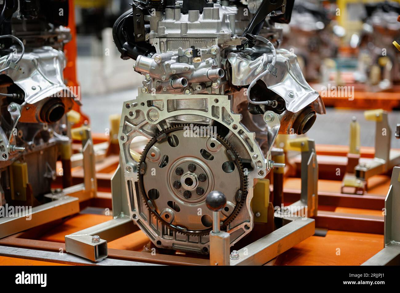 Car engine in production and assembly passenger car workshop Stock ...