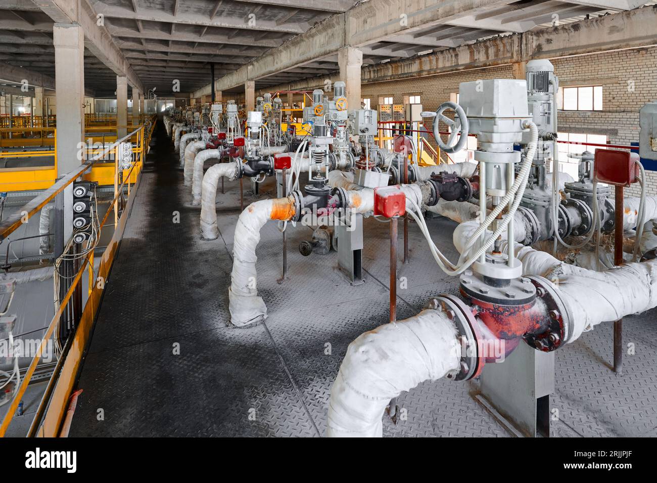 Piping of autoclaves with pipes valves and automatic drives Stock Photo ...