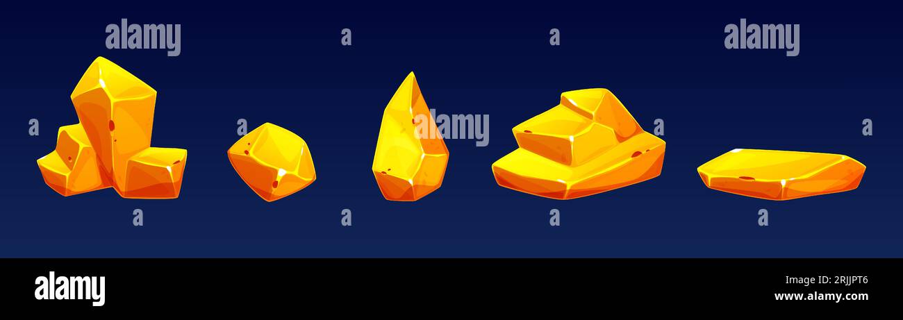 Gold mine nugget and rock - cartoon vector illustration set of small ...