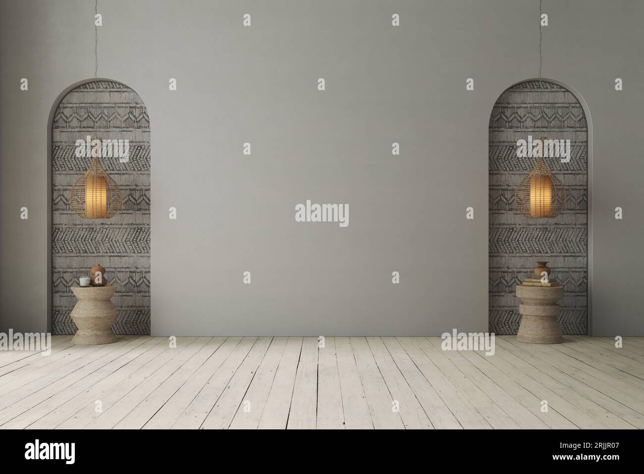 Minimalist interior design on arch wall background. Wall mockup concept ...
