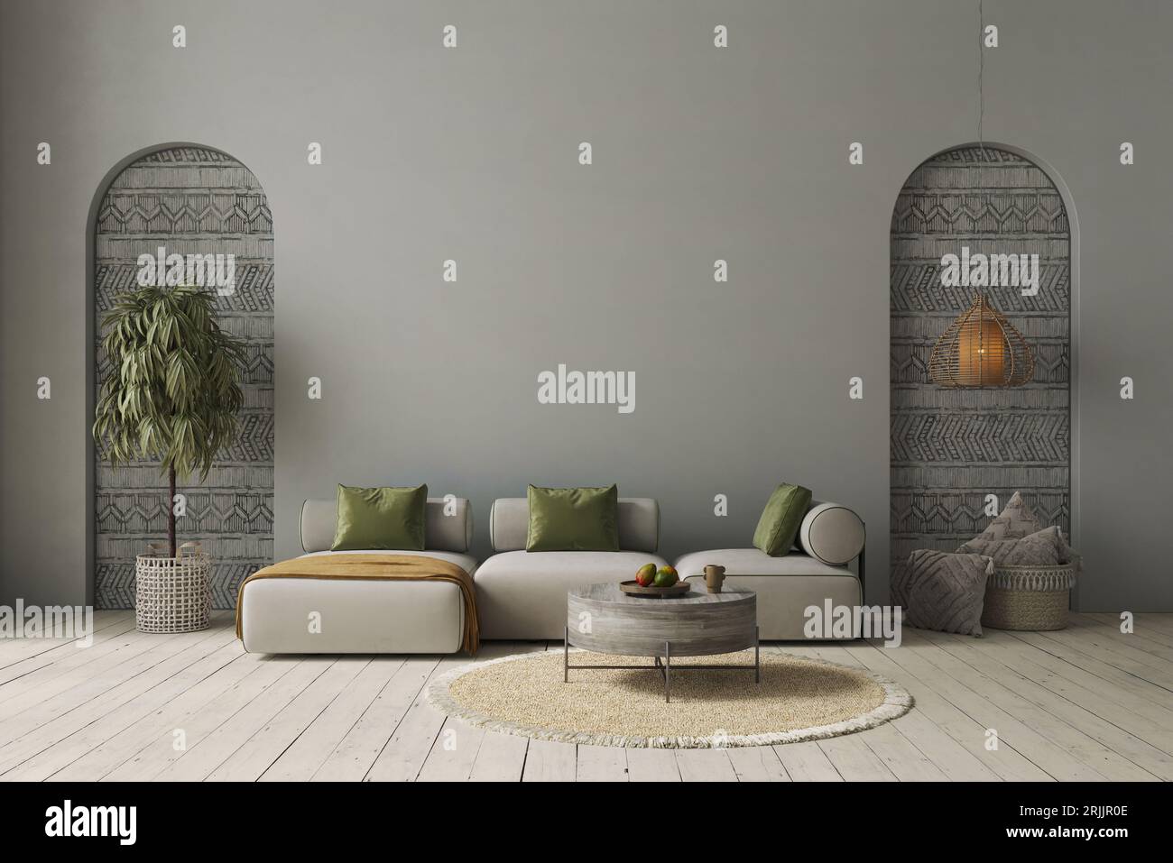 Minimalist interior design on arch wall background. Wall mockup concept ...