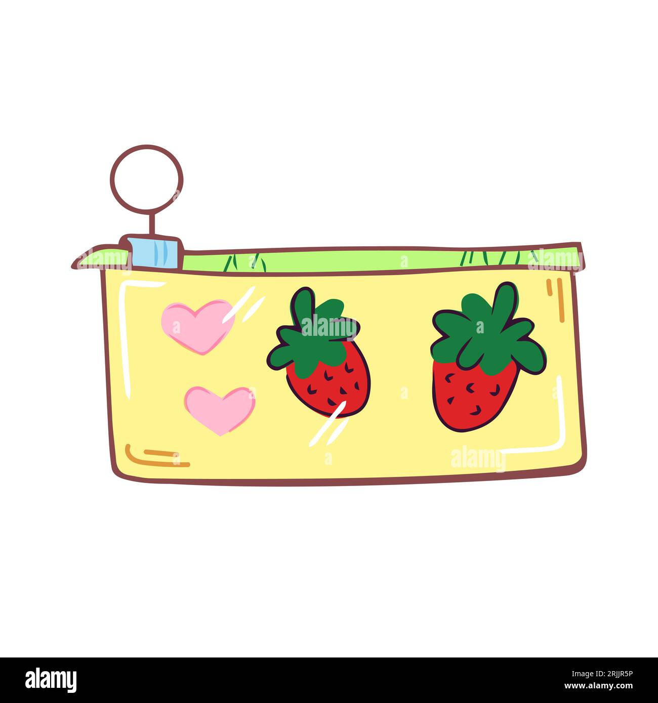 Cute school pencil case with strawberries. Hand drawn stationery ...