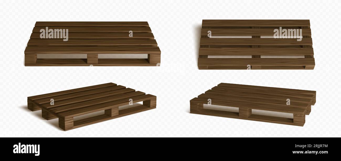 Dark brown wooden 3d pallet front isolated vector on transparent ...