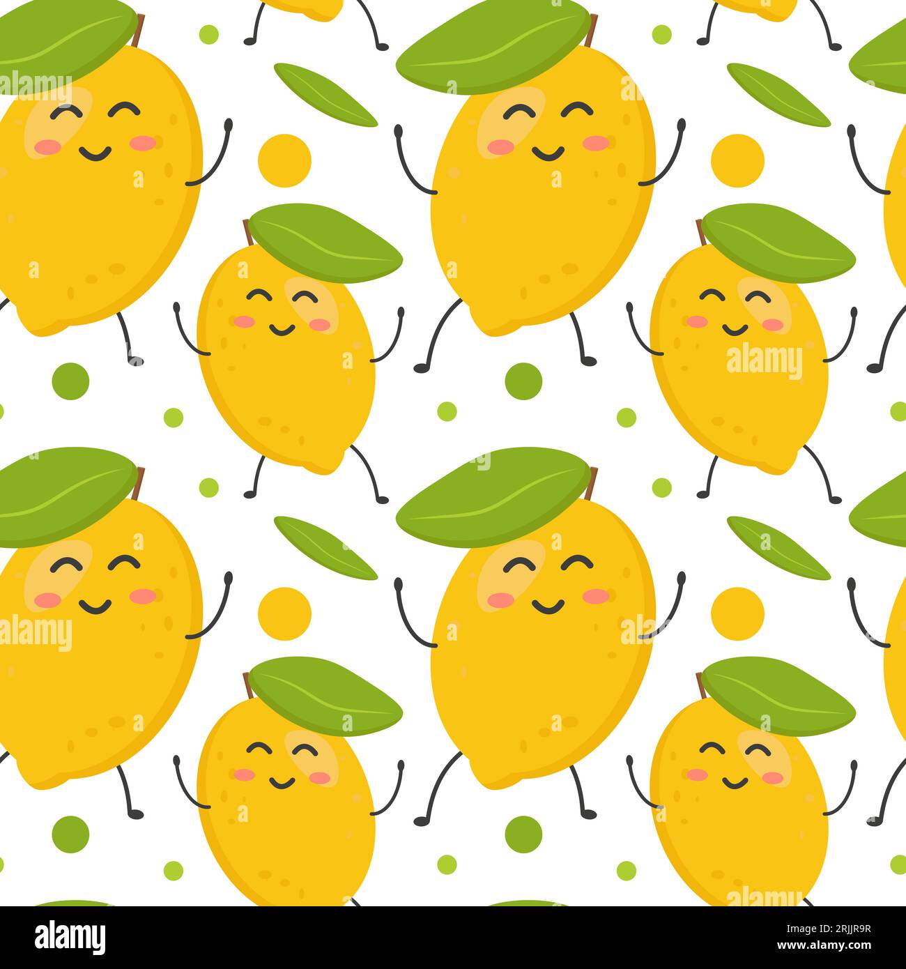 Seamless pattern of cute colorful yellow lemons. Large and small ...