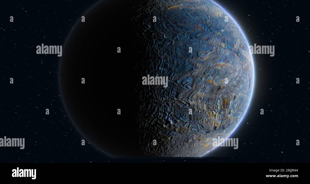 Abstract realistic space spinning planet round sphere with a water ...