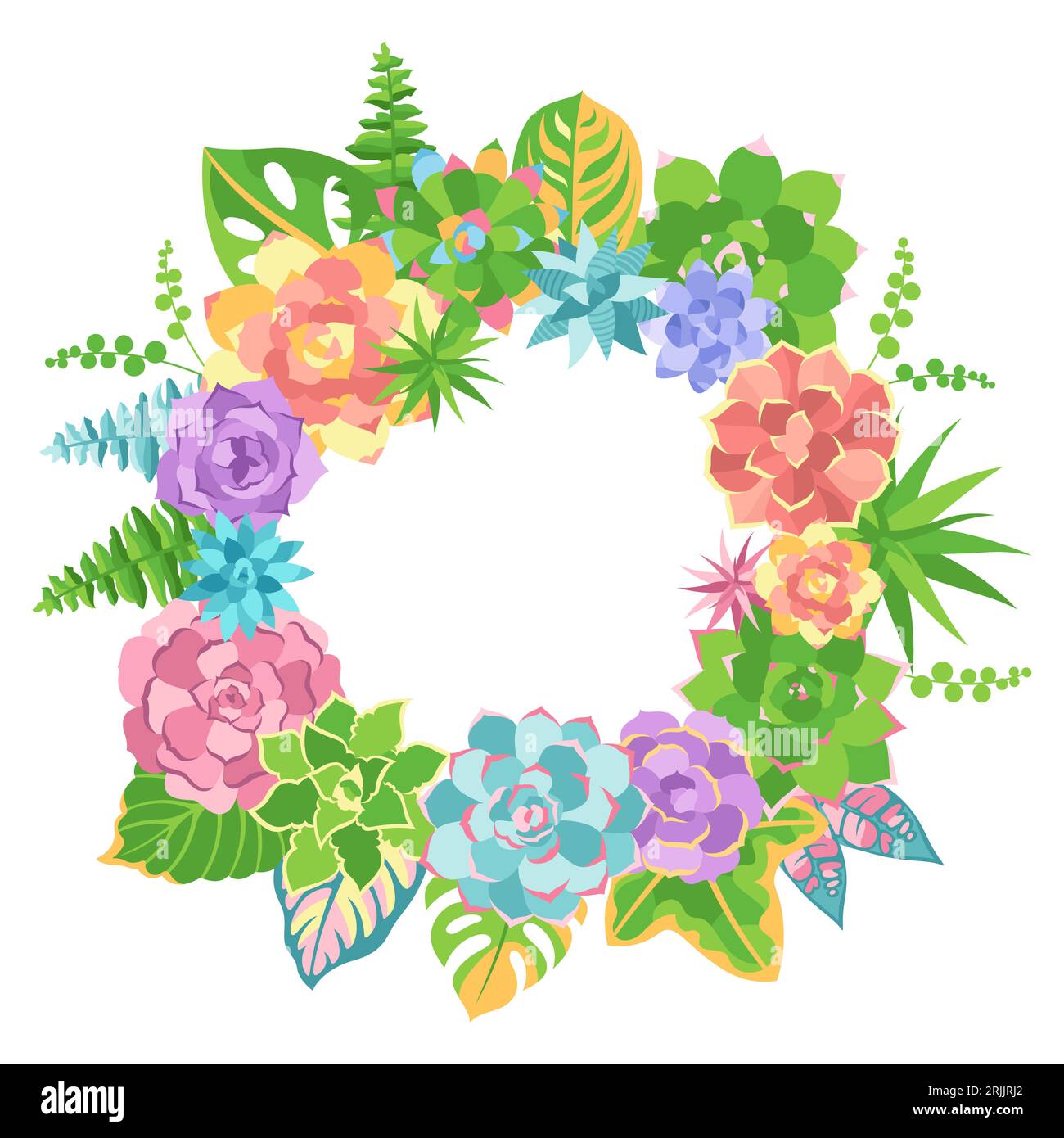 Succulents wreath frame illustration. Greenery round border, flower ...