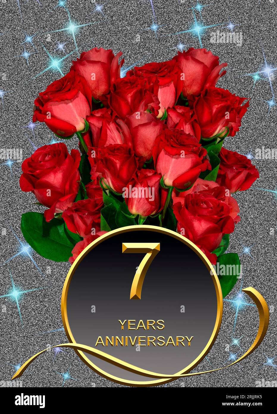 3d illustration, 7 anniversary. golden numbers on a festive background ...