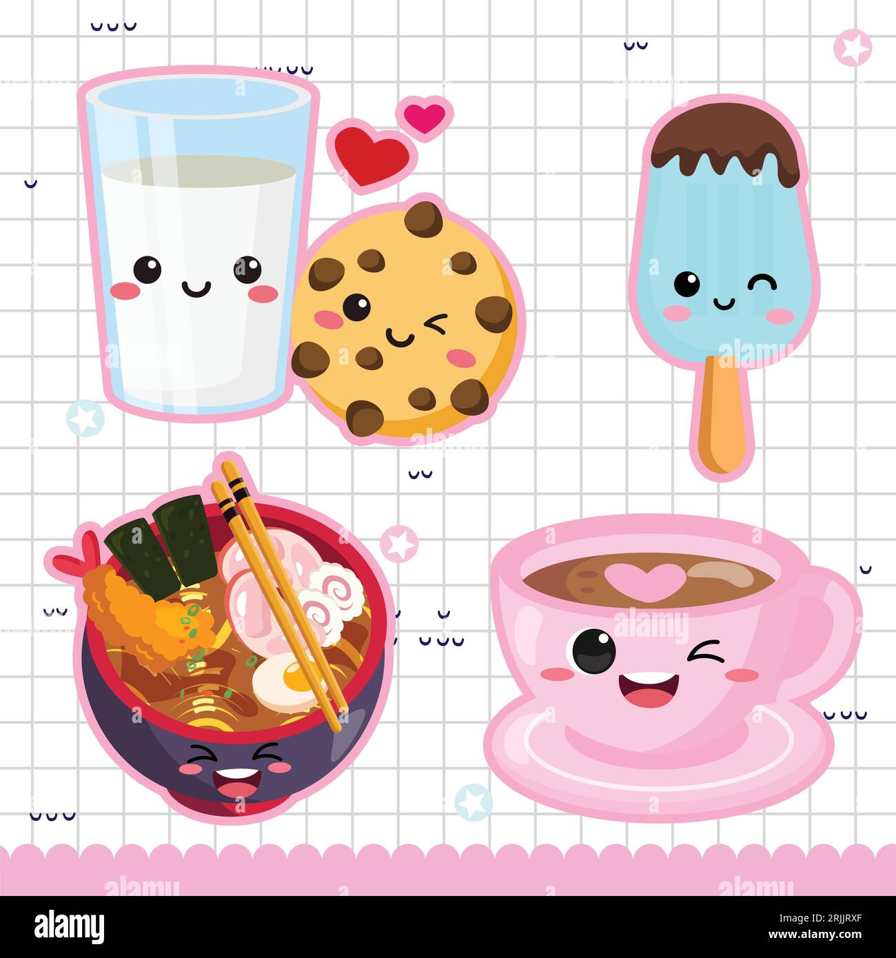 Kawaii fast food set. Vector illustration of kawaii fast food Stock ...