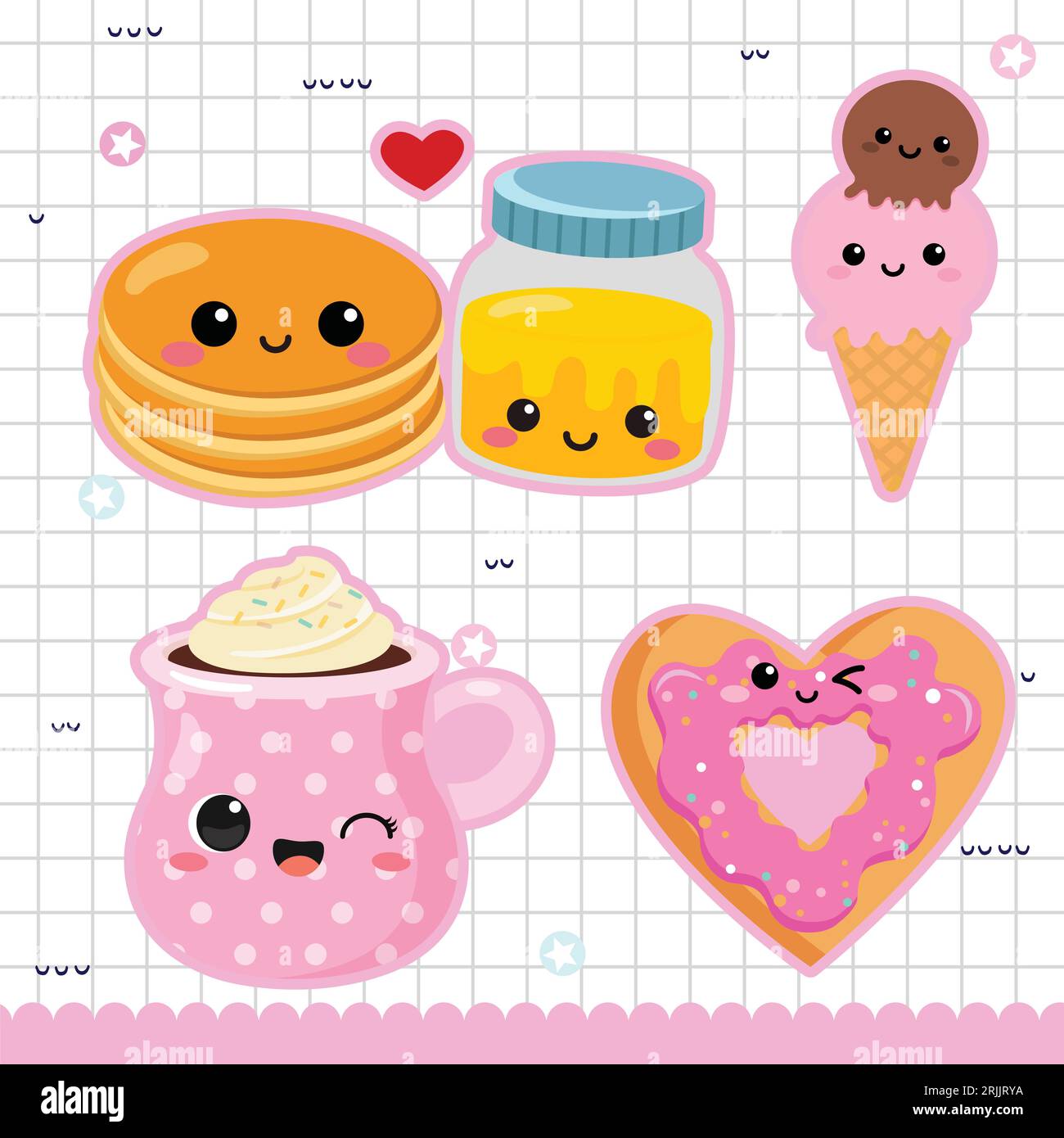 Kawaii fast food set. Vector illustration of kawaii fast food Stock ...