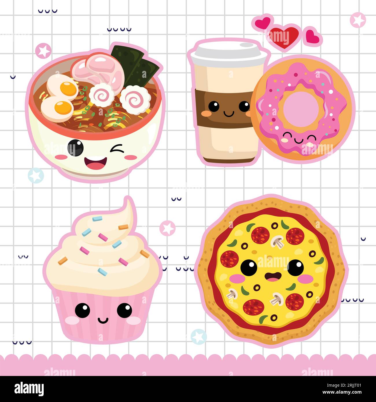Kawaii fast food set. Vector illustration of kawaii fast food Stock ...