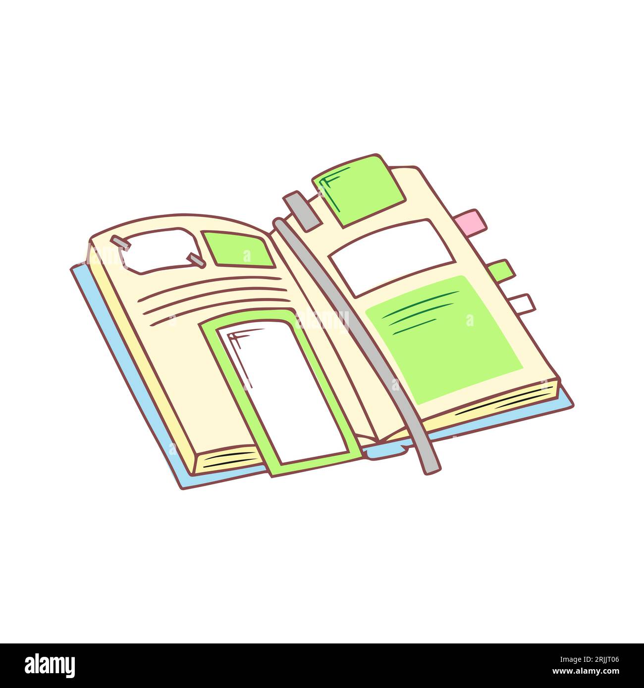 Open notebook with bookmarks and notes. Organizer. Hand drawn ...