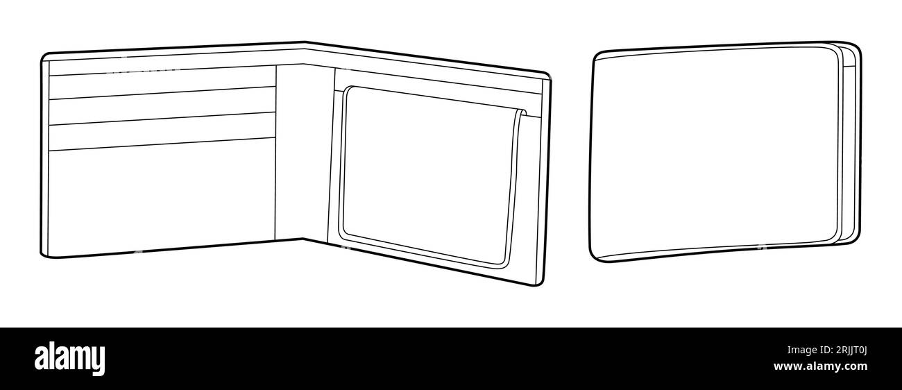 Bifold Wallet close and open view options with pockets and flap closure ...