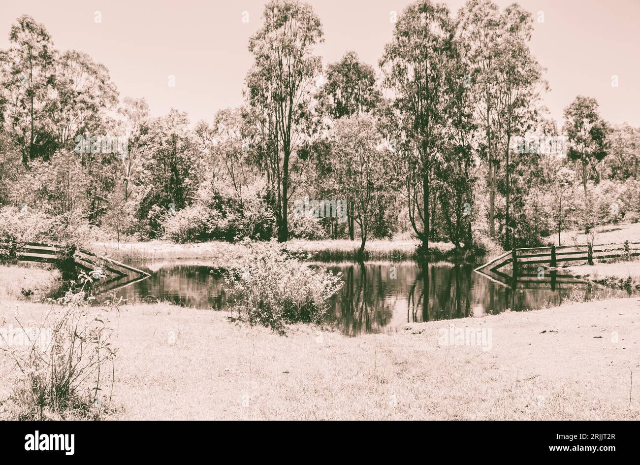 Vintage desaturated scene of weathered dams and border lands from ...
