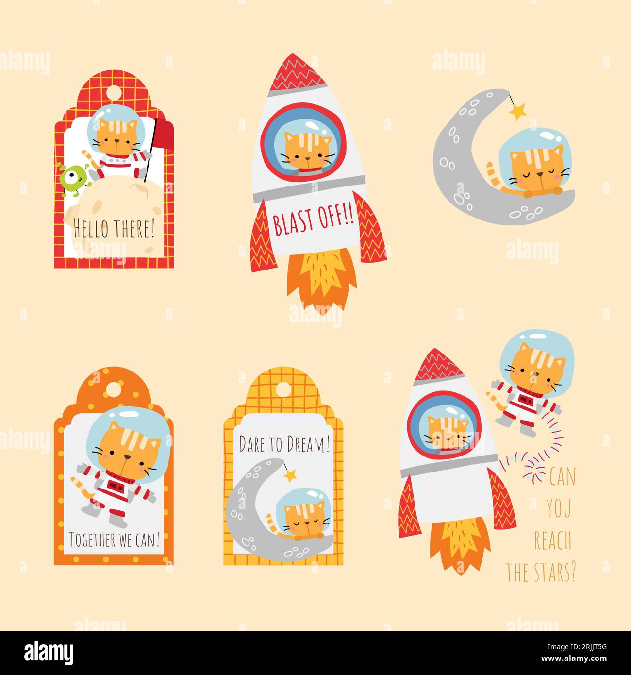 Set of cute space stickers. Vector illustration in flat design style ...