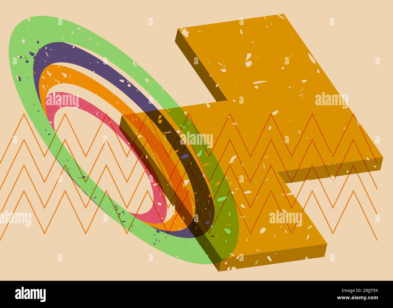 Geometry object in trendy riso graph design. Colorful geometric shapes ...
