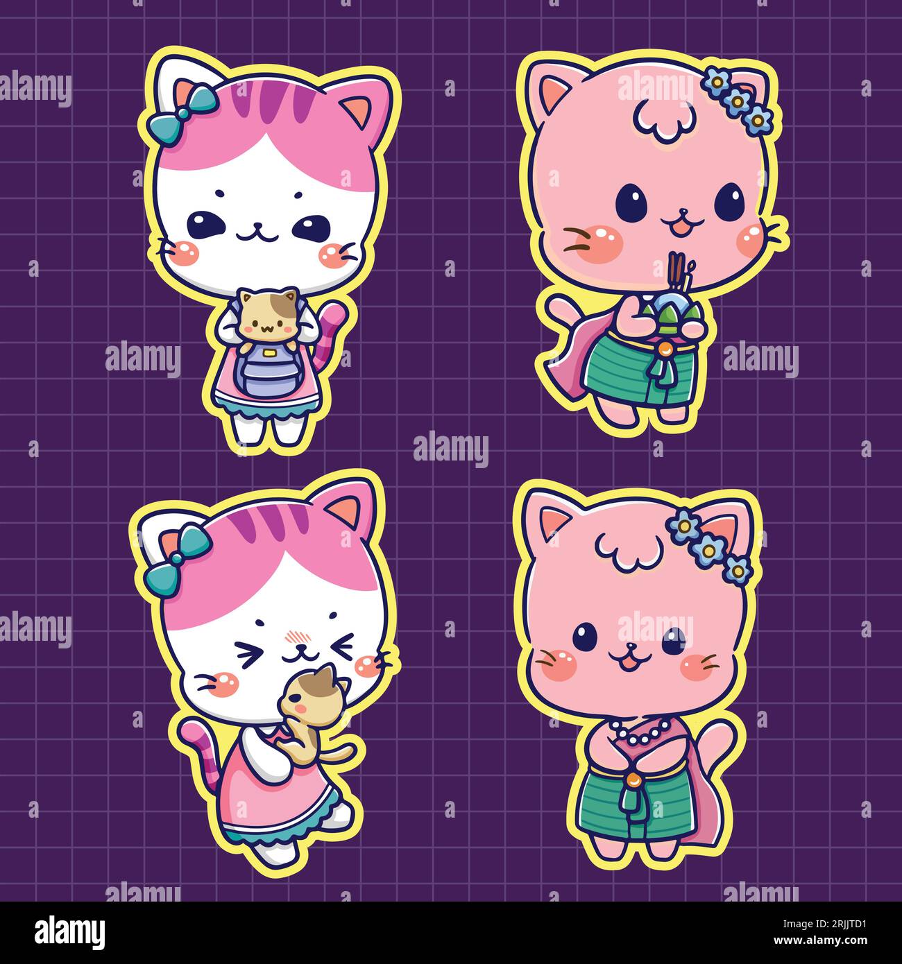 Cute Cartoon Cat Kawaii Vector Set Vector Illustration Stock Vector