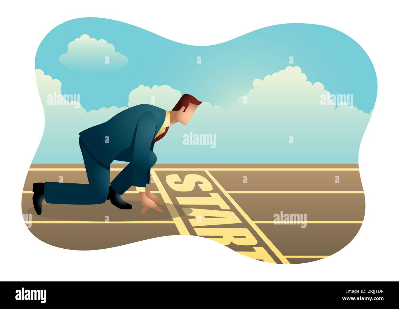 Business vector of a businessman ready to sprint on starting line ...