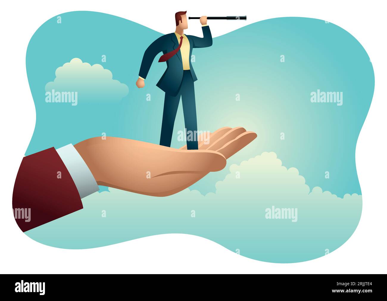 Business vector illustration of a hand holding a businessman using ...