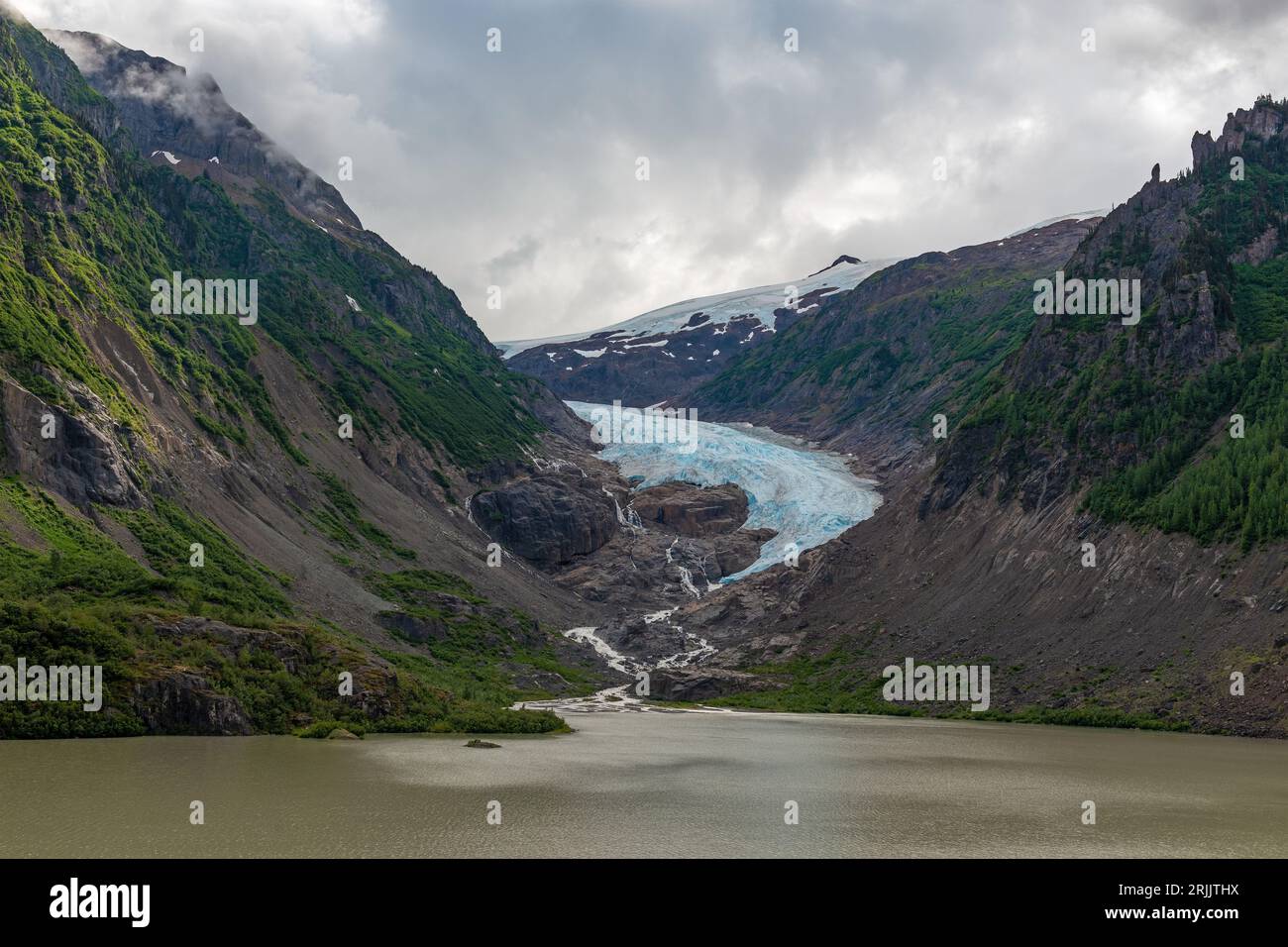 Bear Glacier By Strohne Lake On Cloudy Day Near Stewart Bear Glacier