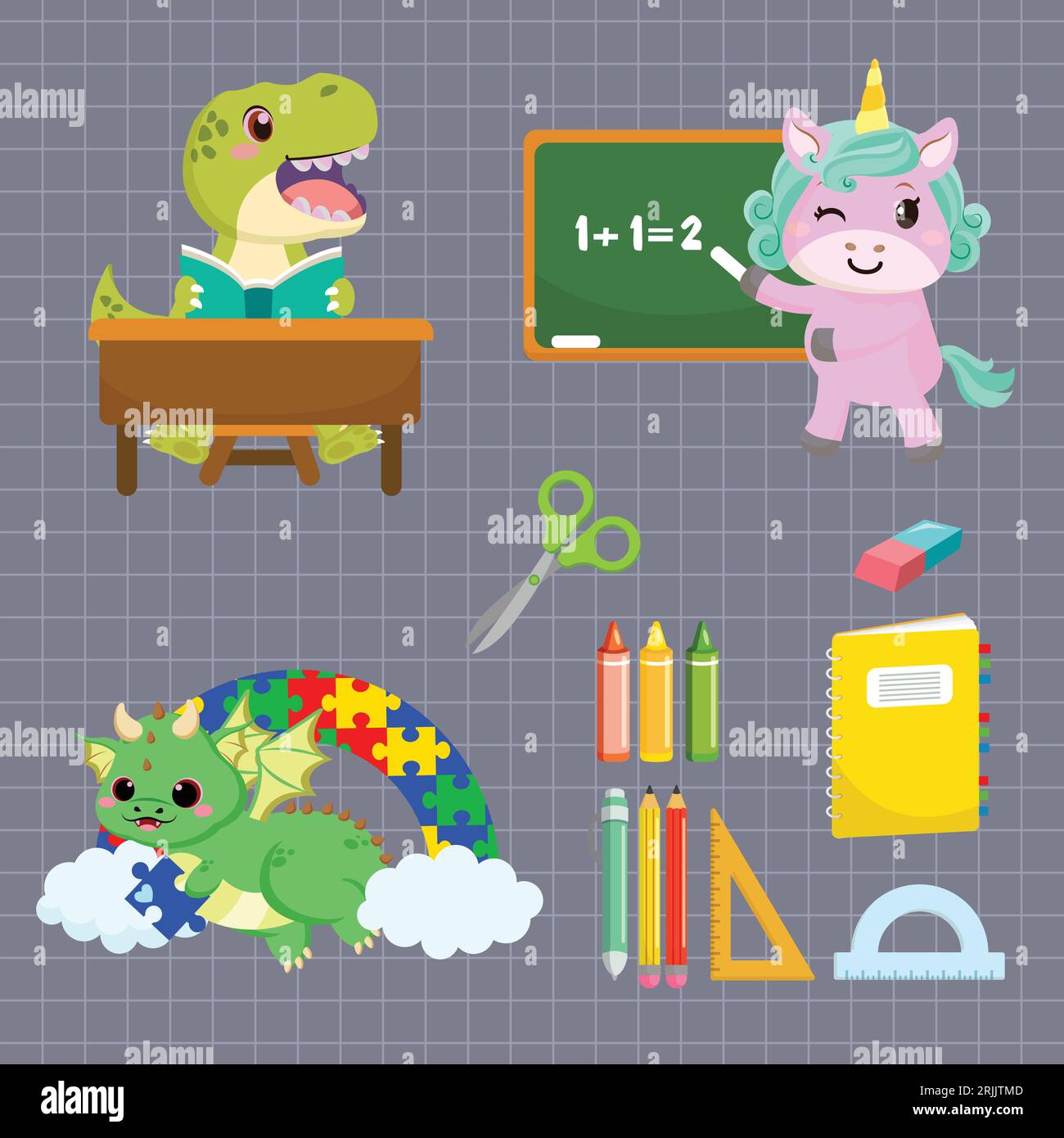 Back to school. Cute cartoon animals set. Vector illustration Stock ...