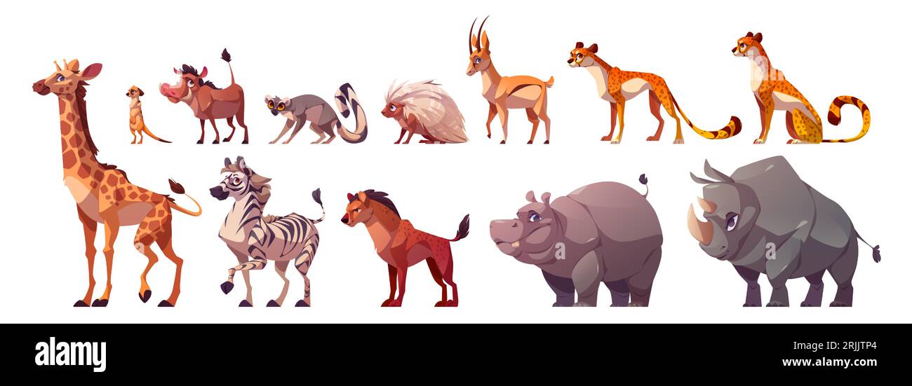 Cute africa zoo animal vector illustration set. Funny wild isolated ...