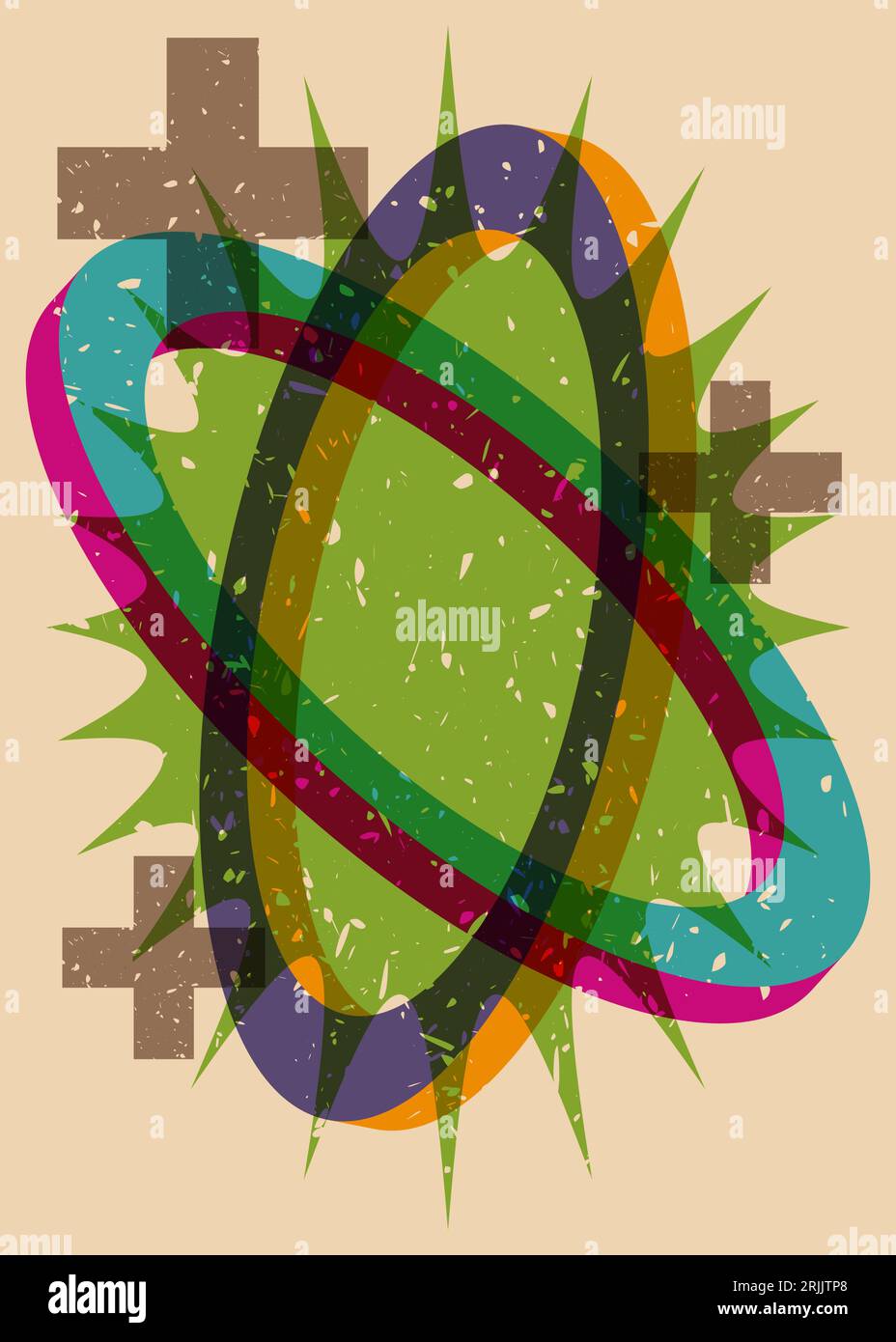 Geometry object in trendy riso graph design. Colorful geometric shapes ...