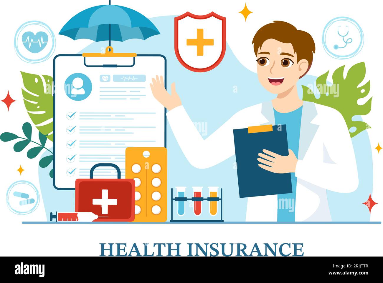 Health Insurance Vector Illustration with Medical Document Form for ...