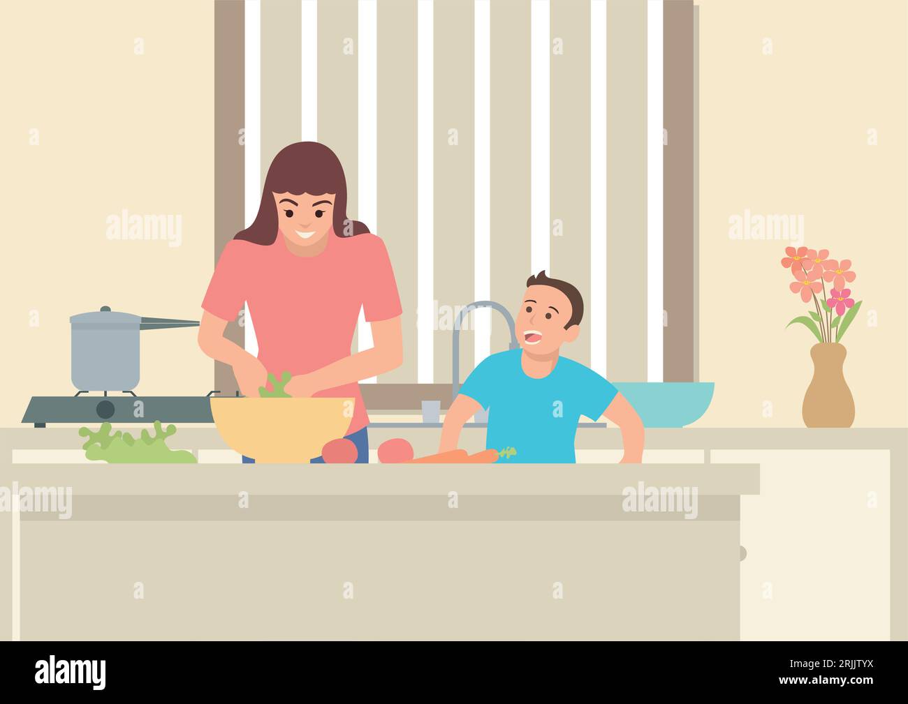 Simple flat vector illustration of a mother doing activity in the ...