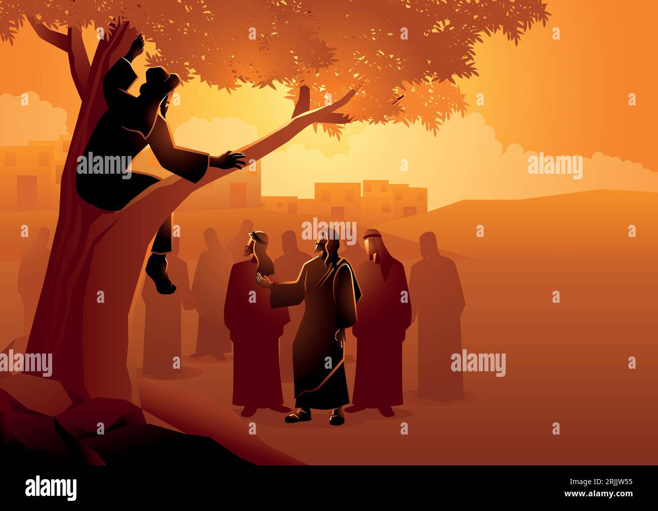 Biblical vector illustration series, Zacchaeus climbed up into a ...