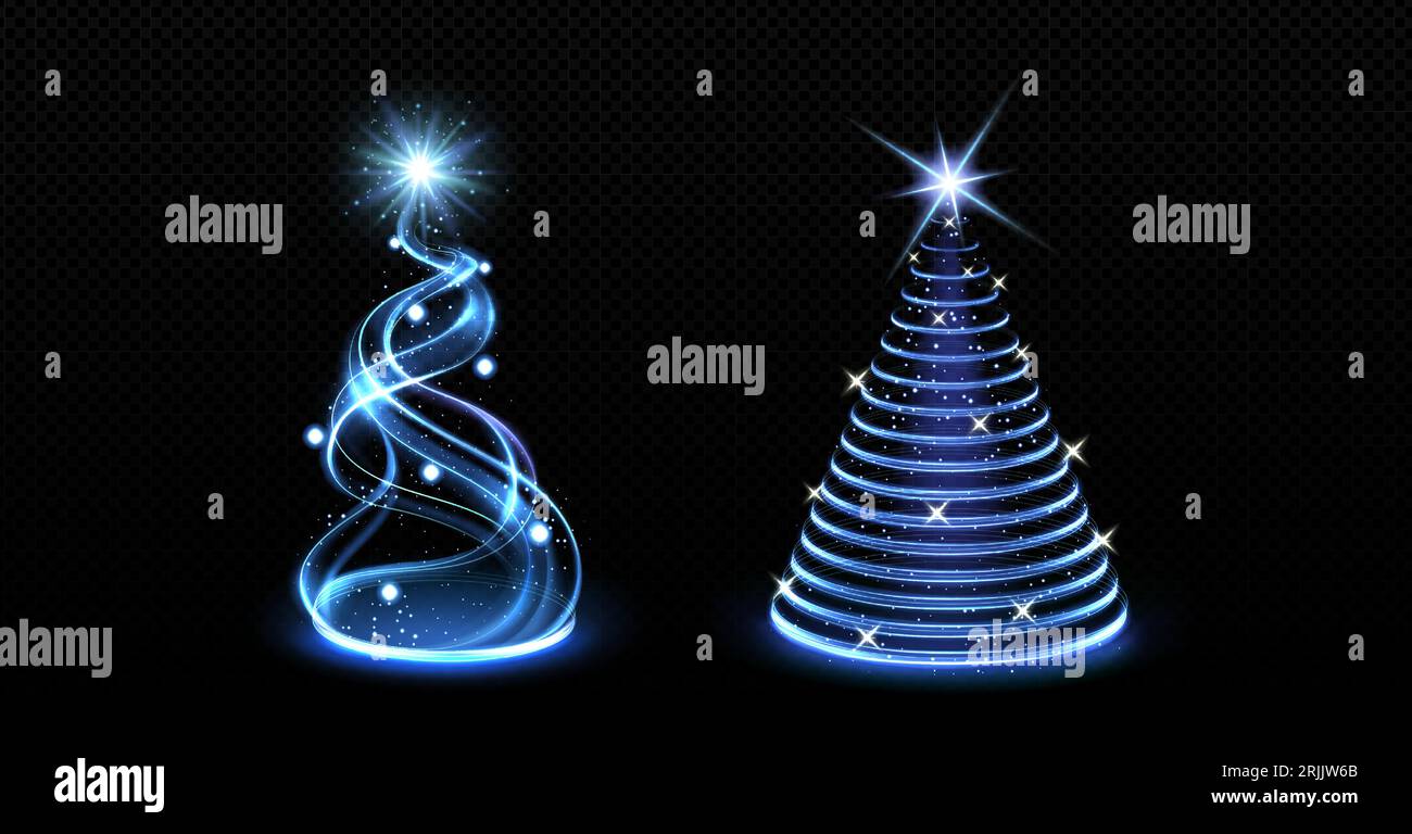 Realistic set of spiral and cone Christmas light trees isolated on ...