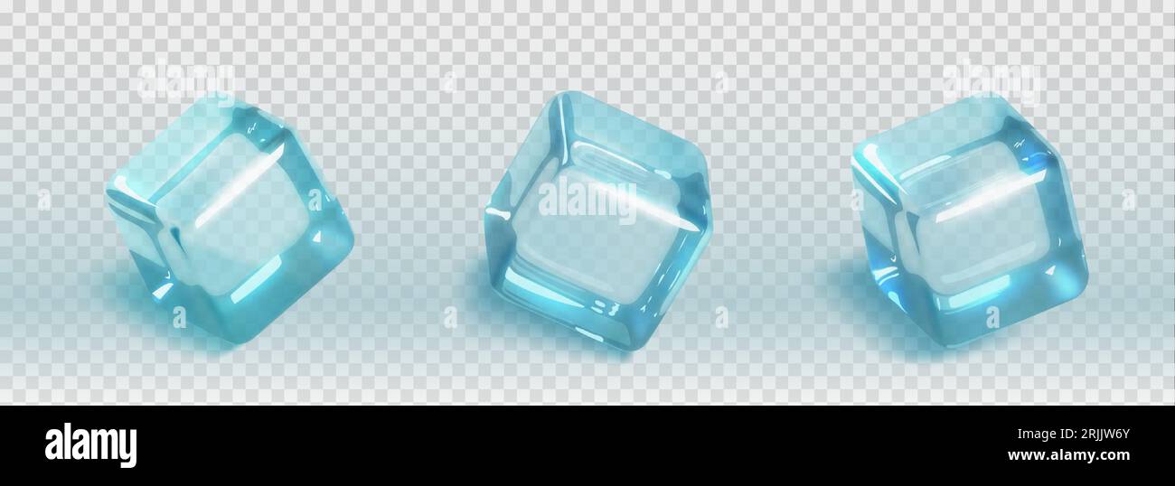 3d water ice cube piece isolated realistic vector. Translucent blue ...