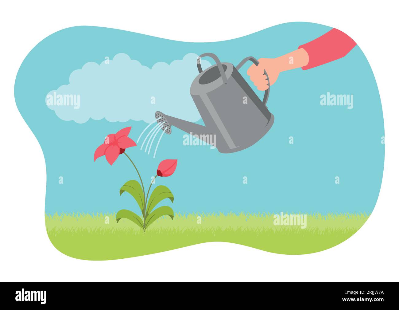 Simple Flat Vector Illustration Of Hand Holding Watering Can And