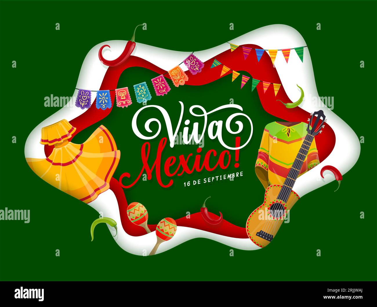 Viva mexico paper cut banner with national mexican items and food ...