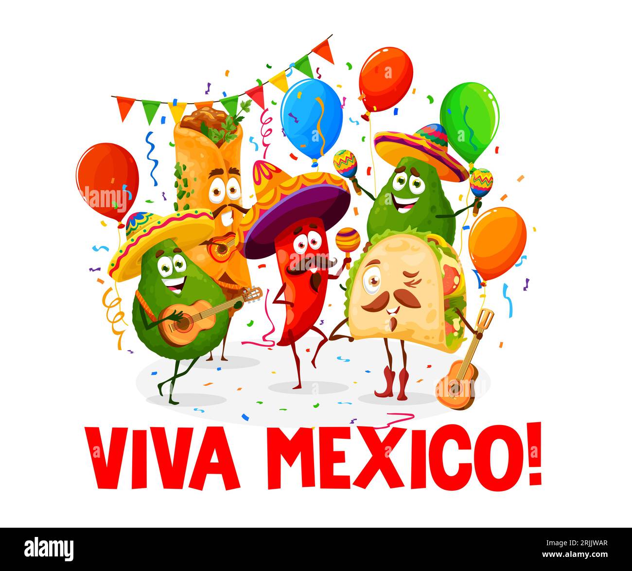 Tex mex food characters on viva mexico holiday banner. Cartoon vector ...