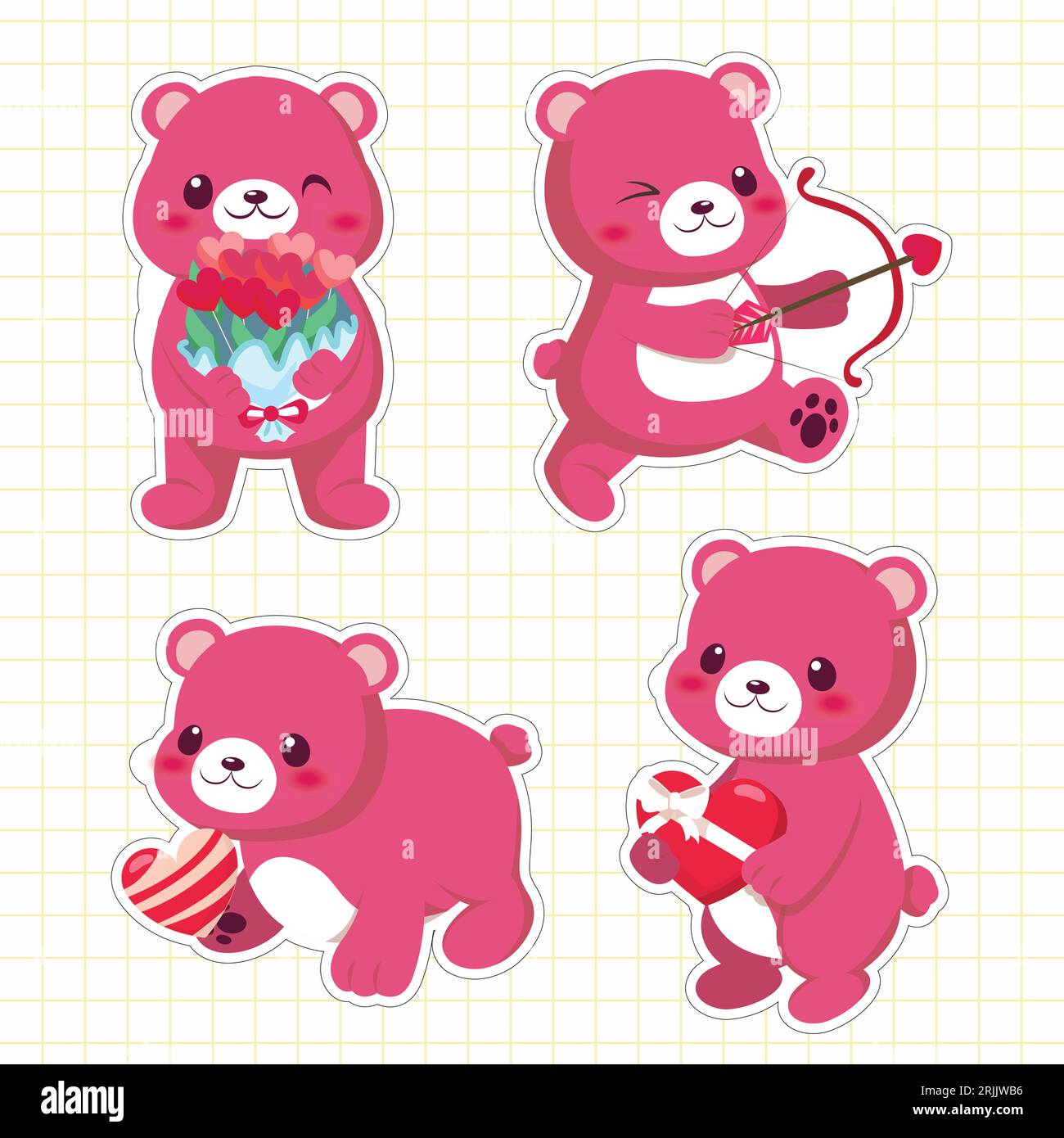 Set of cute pink teddy bears in different poses. Vector illustration ...