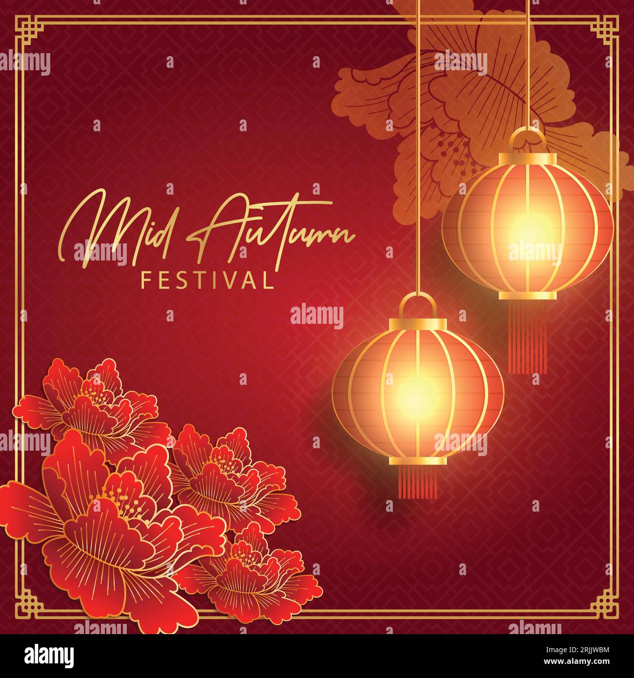 Happy Mid Autumn Festival greeting card with lanterns and rabbit Vector ...