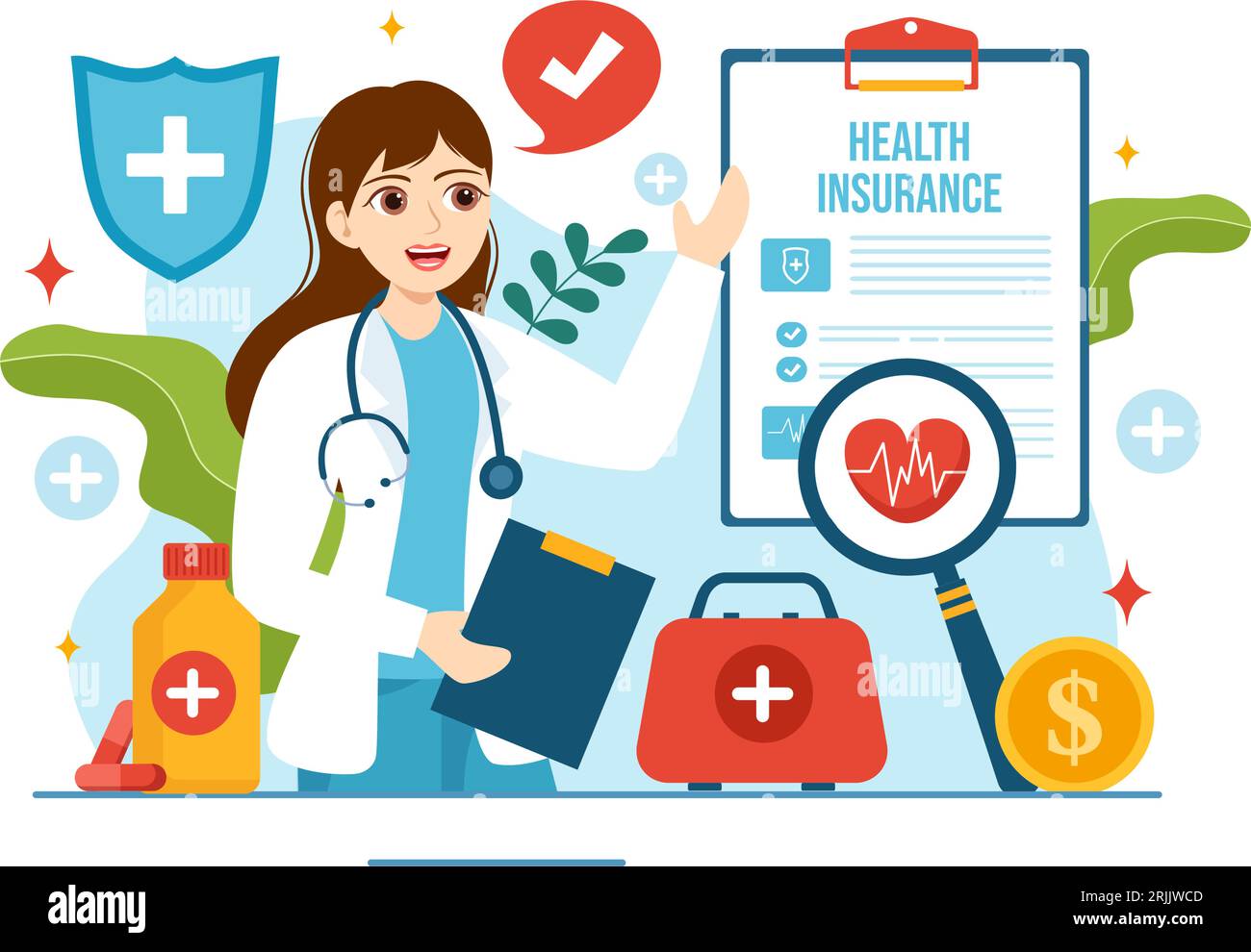 Health Insurance Vector Illustration with Medical Document Form for ...