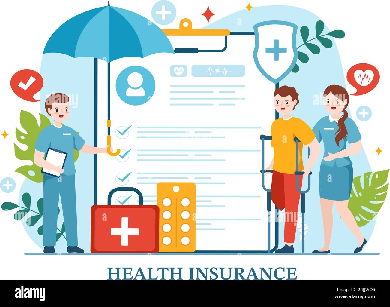 Health Insurance Vector Illustration with Medical Document Form for ...