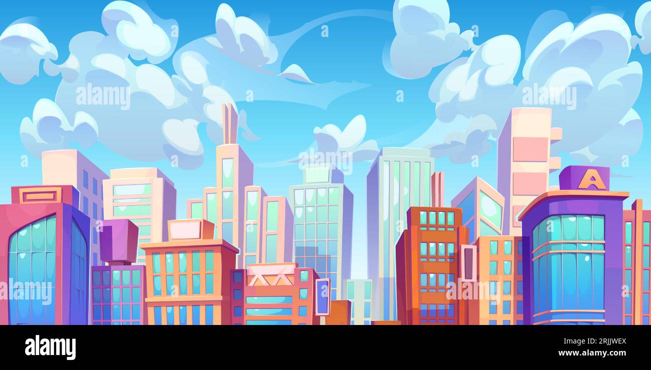 Skyscraper building city view vector illustration. Skyline and cloud ...