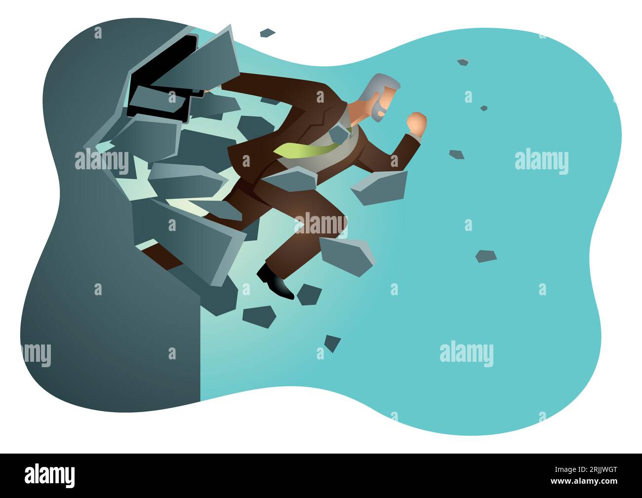 Business vector illustration of a businessman jump breaking the wall ...