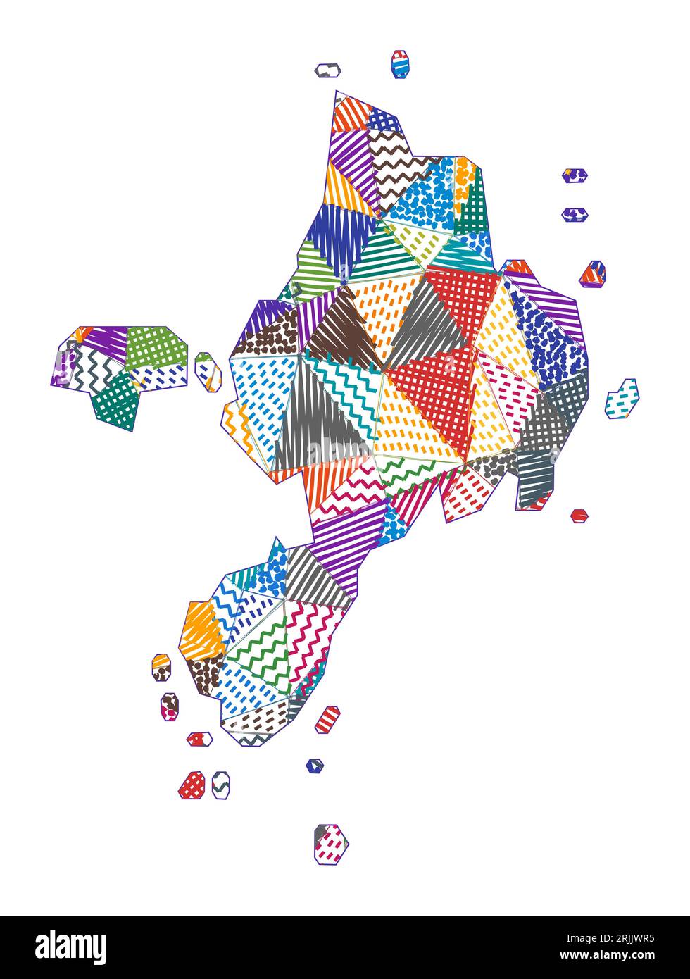 Kid style map of Sark. Hand drawn polygons in the shape of Sark. Vector ...