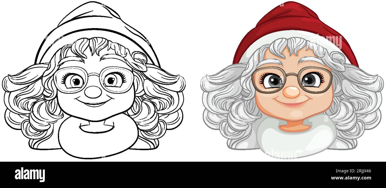 A joyful female Santa Claus with glasses in a cartoon style Stock ...