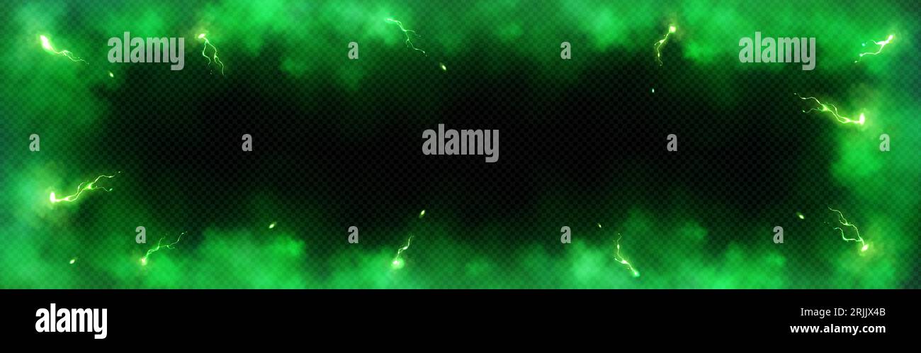 Frame made of green smoke and lightning bolts with overlay effect ...