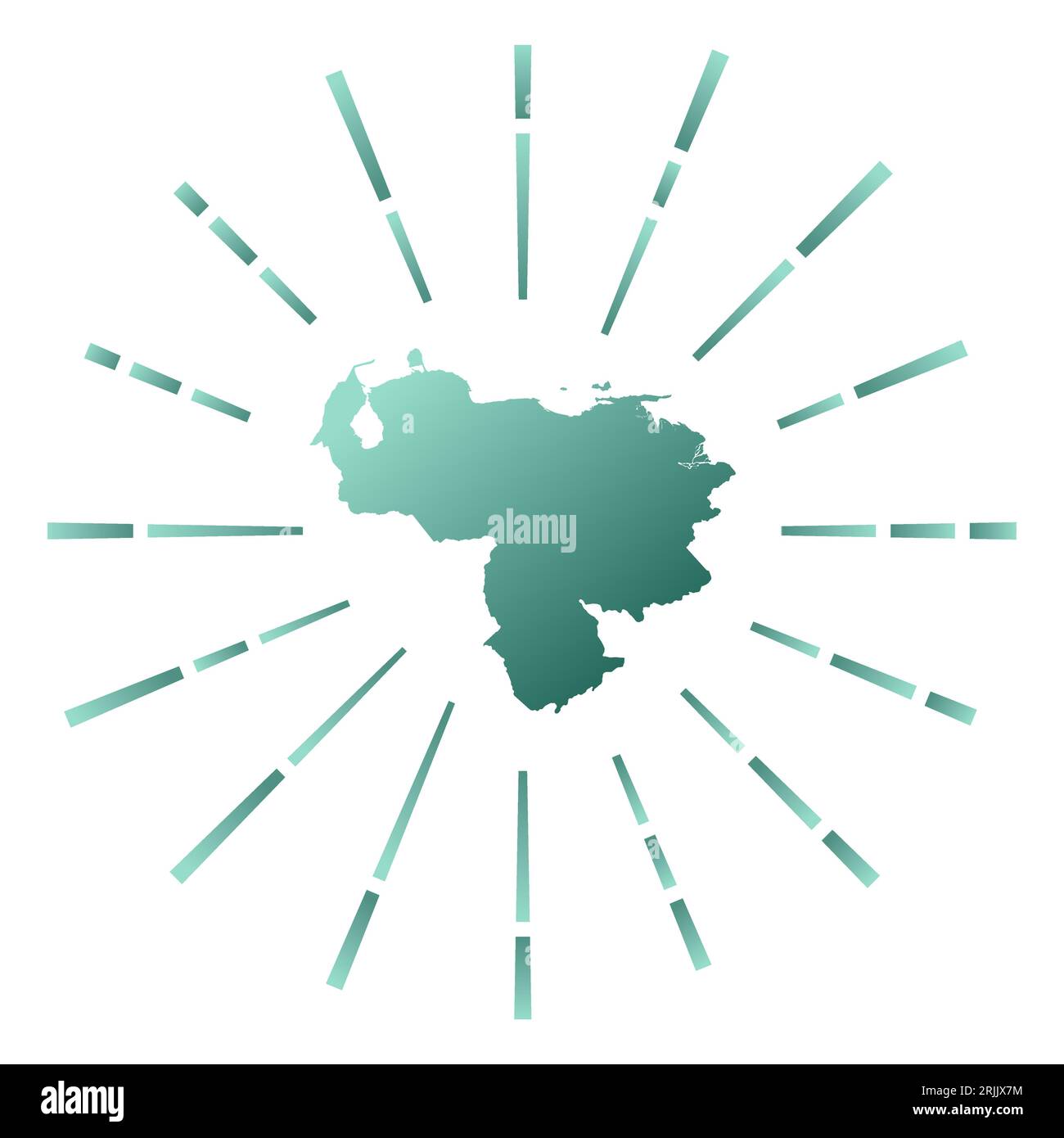 Venezuela gradiented sunburst. Map of the country with colorful star ...