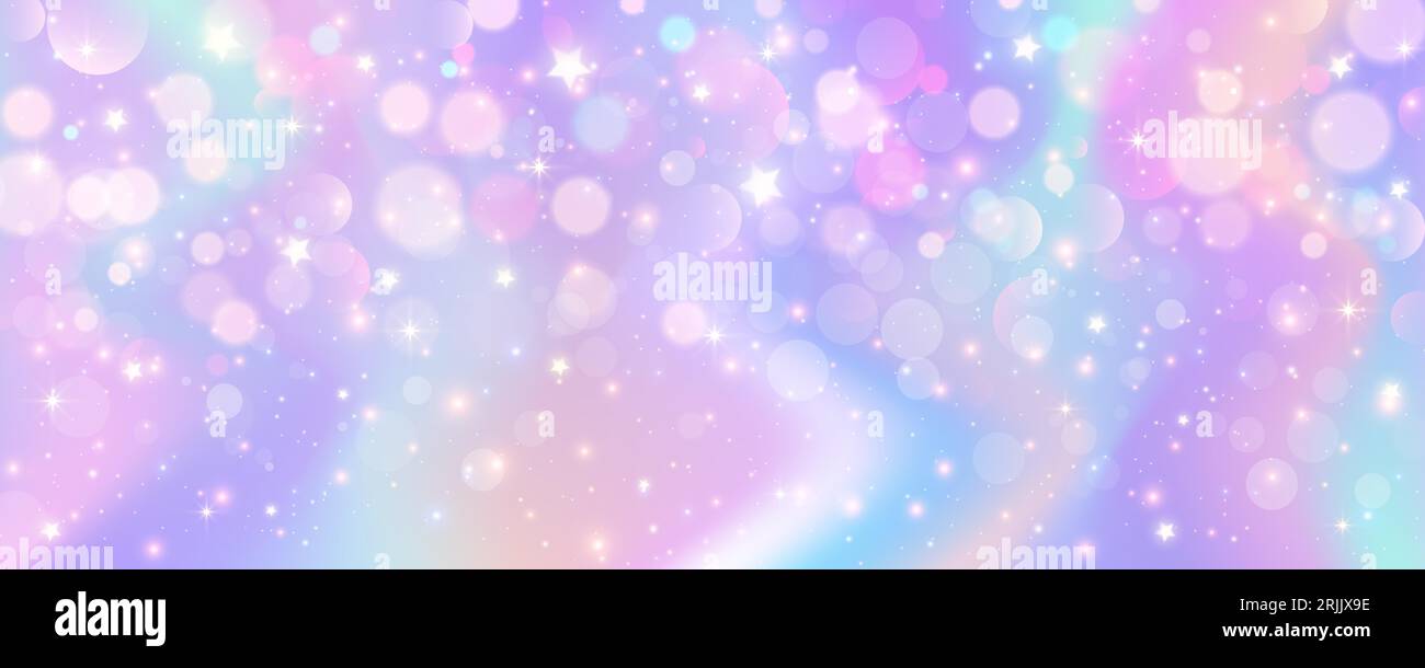 Purple unicorn wavy background. Pastel watercolor sky with glitter ...