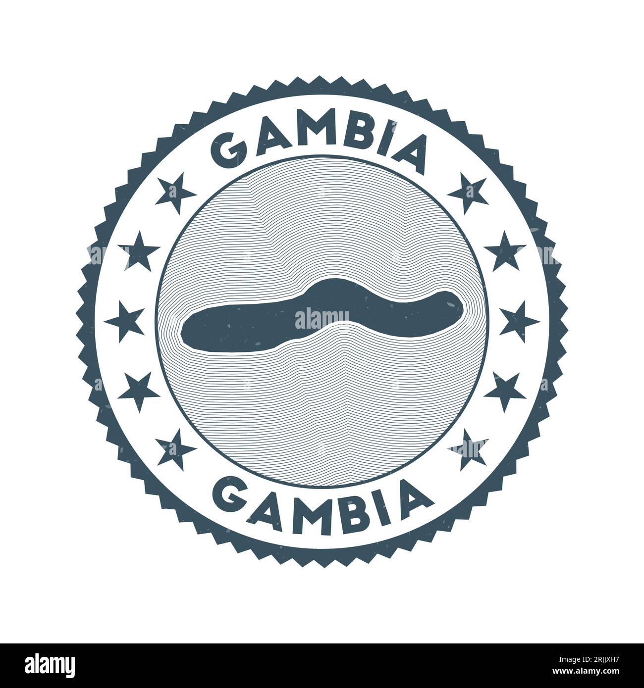 Gambia emblem. Country round stamp with shape of Gambia, isolines and ...