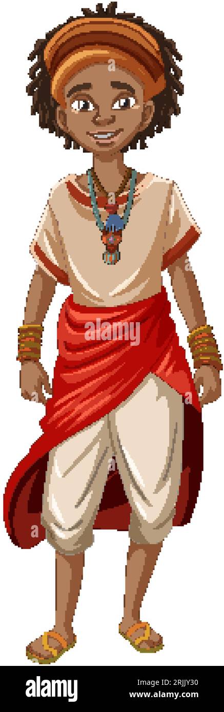 A man wearing traditional African clothing stands in a vector cartoon ...