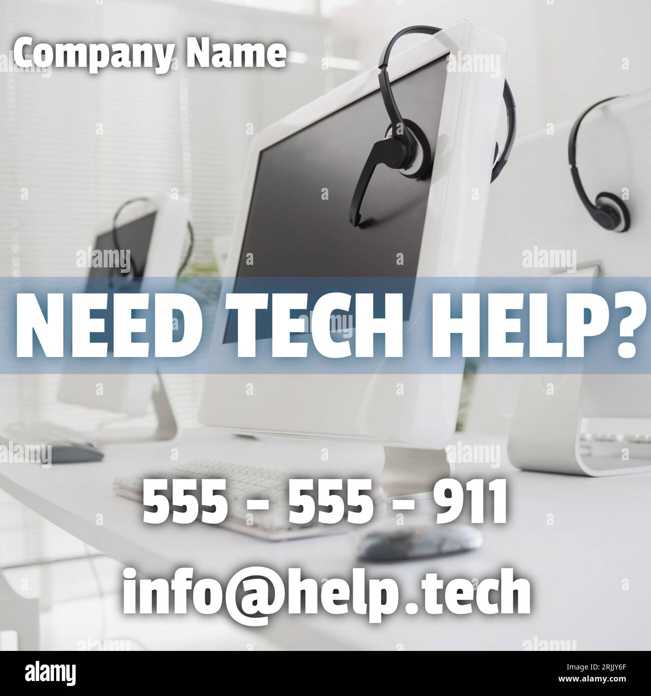 Composite of need tech help text over computers and headphones Stock ...