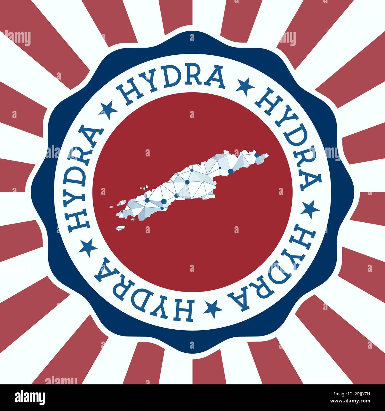 Hydra Badge. Round logo of island with triangular mesh map and radial ...