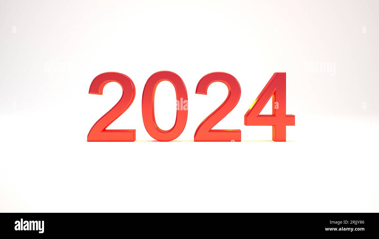 Red 2024 3D text isolated on white background, happy new year backdrop concept 3D render Stock ...